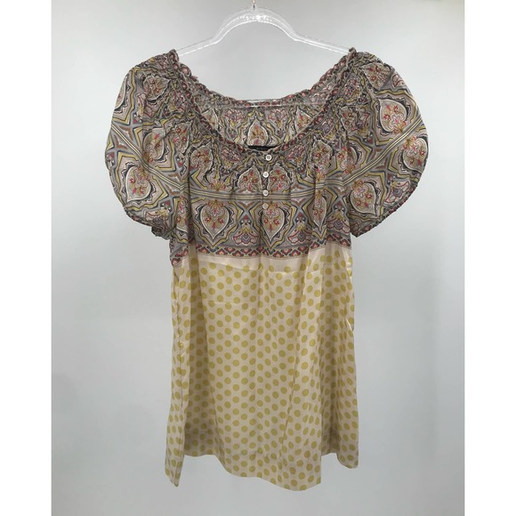 BCBGMaxAzria | Tops | Bcbg Max Azria Mixed Print Smocked Neck Short ...